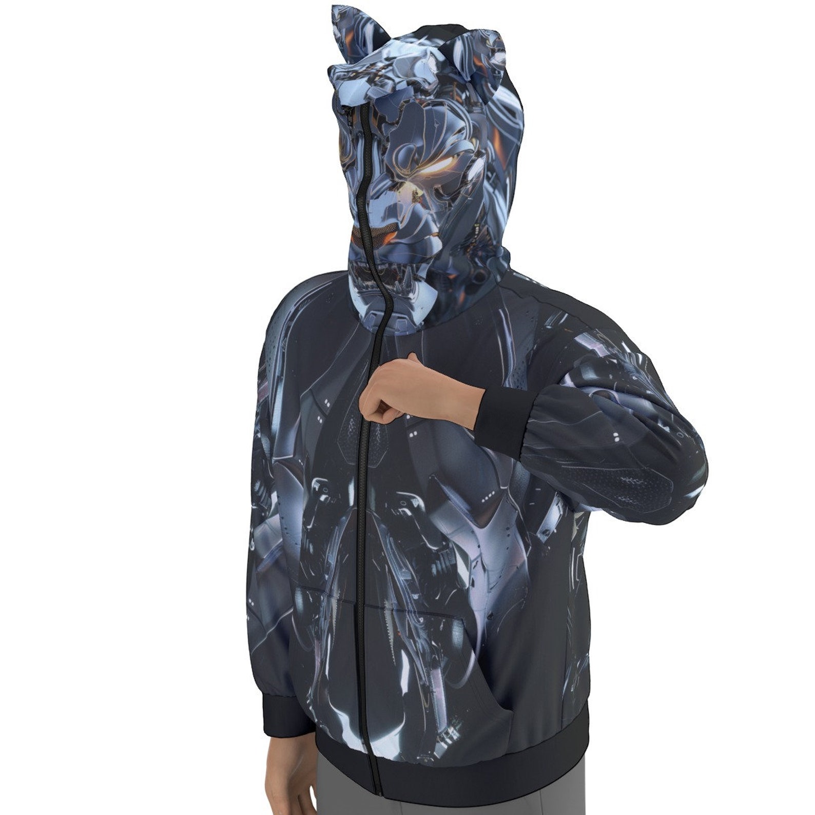 Mechanized Panther Full-zip Hoodie - Futuristic Robotic-themed ...