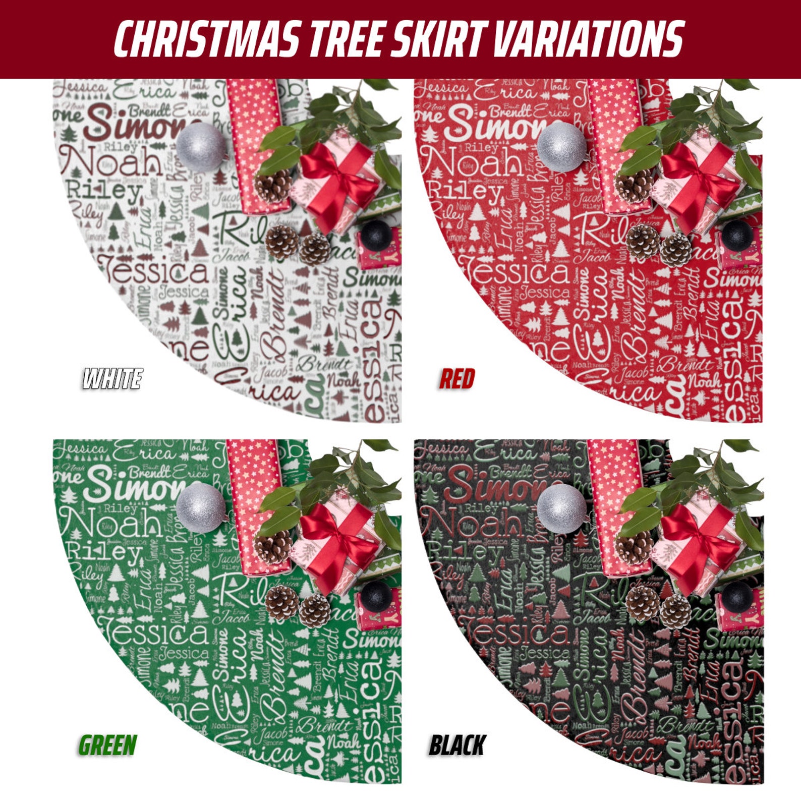 Personalized Christmas Tree Skirts, Family Custom Names Skirt ...