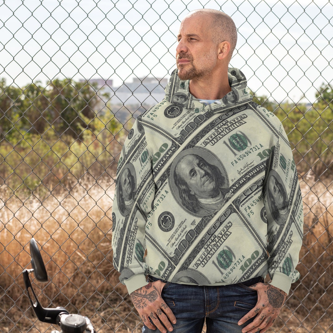 Money Hoodie With Pockets, Cash Money Green Print, Ben Franklin Apparel ...