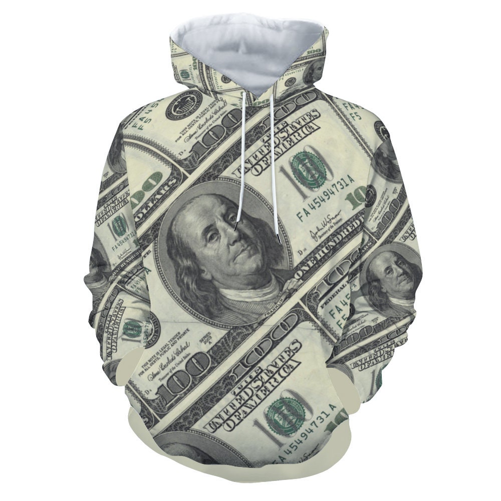 Money Hoodie With Pockets, Cash Money Green Print, Ben Franklin Apparel ...
