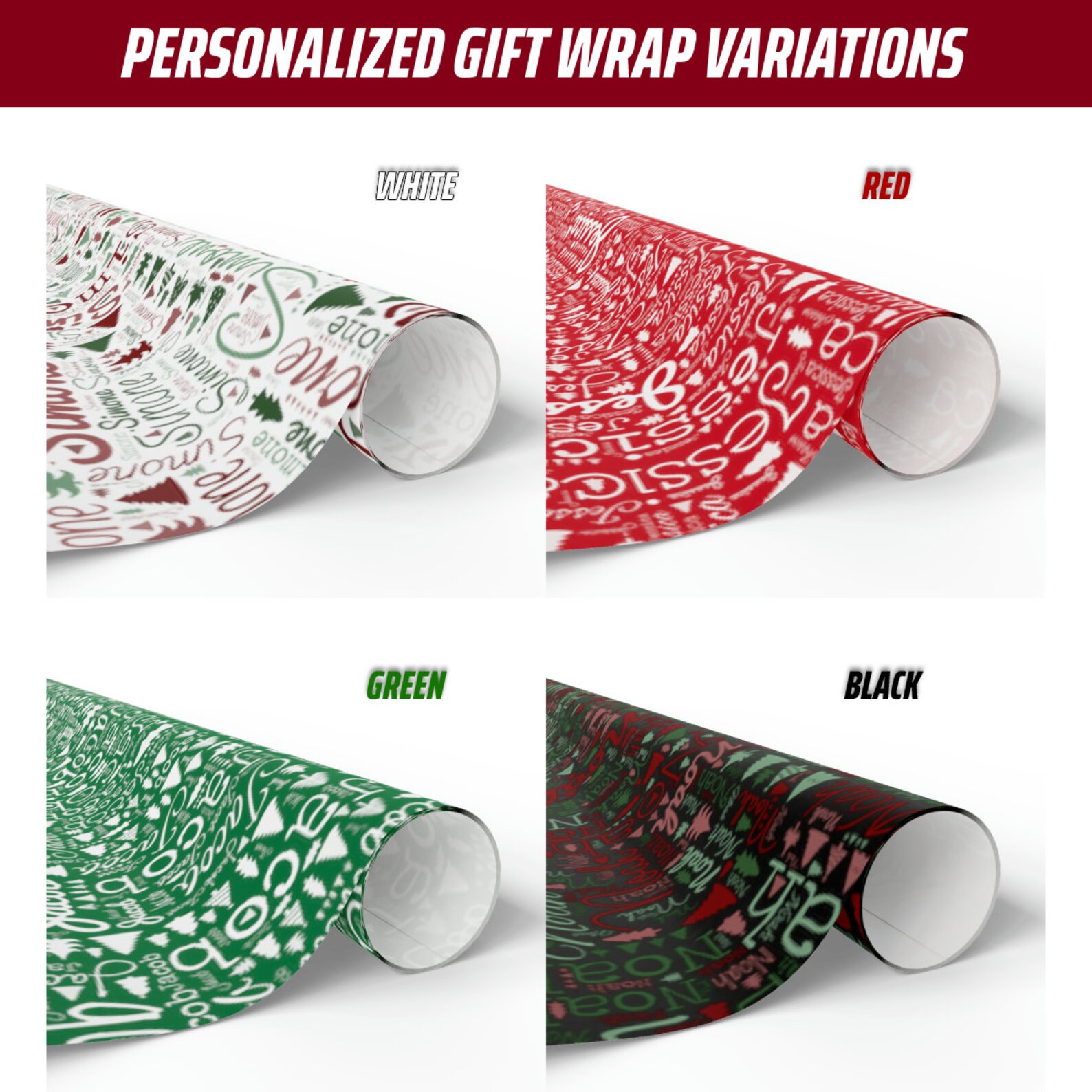 Personalized Christmas Gift Wrap, Family Custom Names Wrapping Paper ...