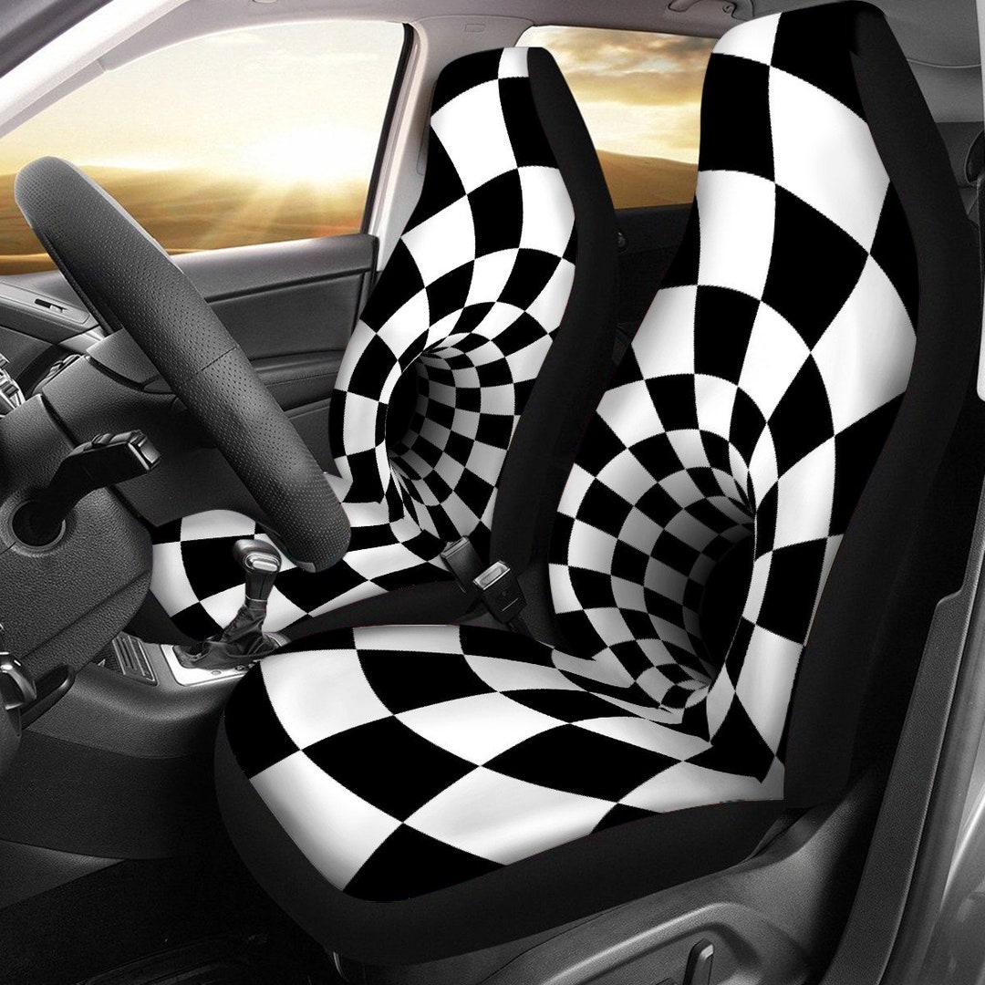 Optical Illusion Checkered Car Seat Covers, Plush Comfort, Durable ...