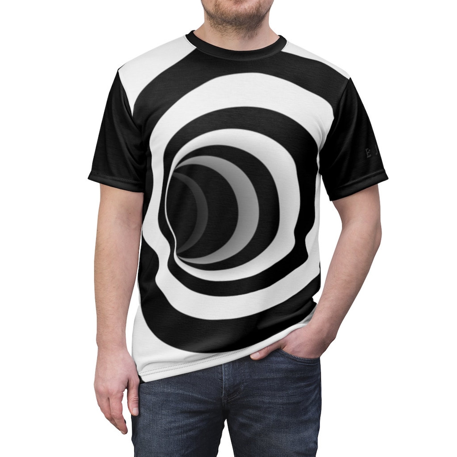 Optical Illusion Asymmetrical Black Hole Tunnel Circle Ring Stripes ...