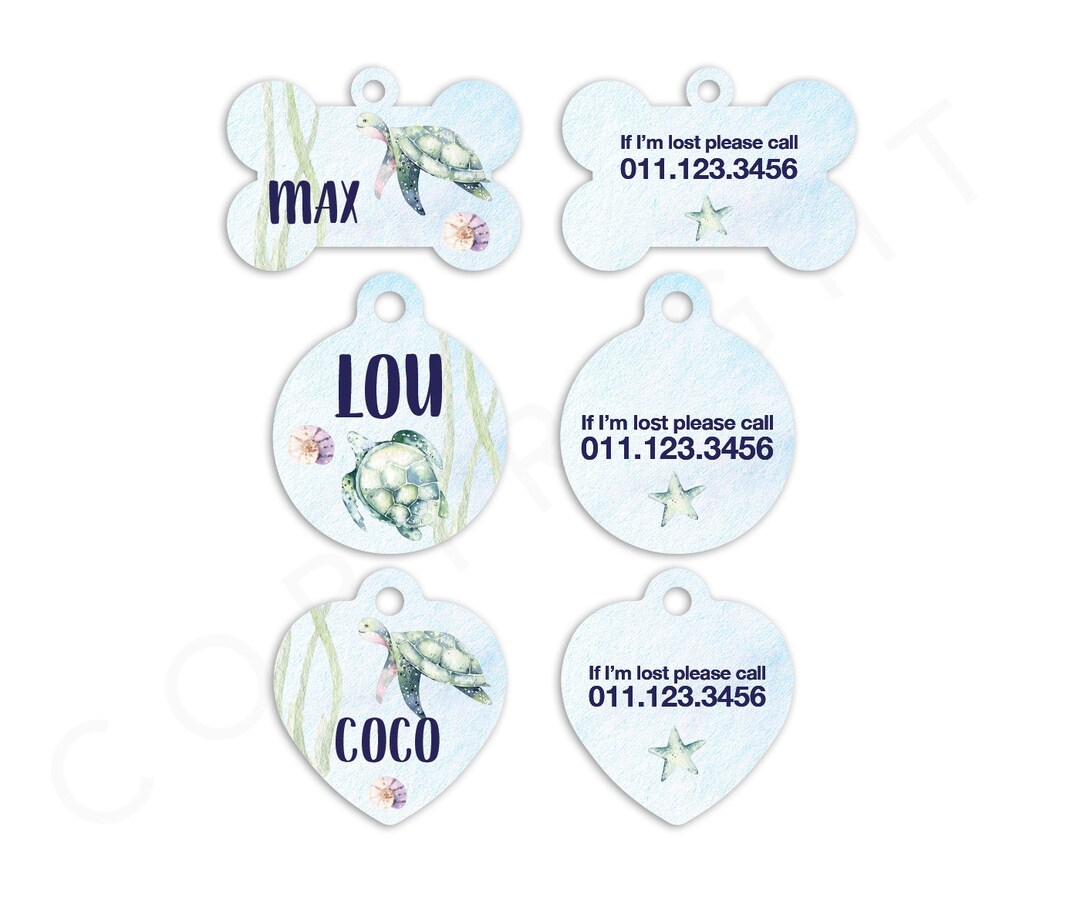 Watercolor Sea Turtle Pet ID Tags Cat Tag Personalized Pet Tags Dog ID ...