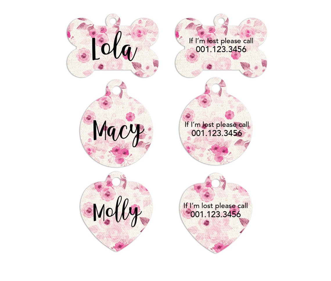 Watercolor Pink Peonies Pet ID Tags Cat Tag Personalized Pet - Etsy Canada