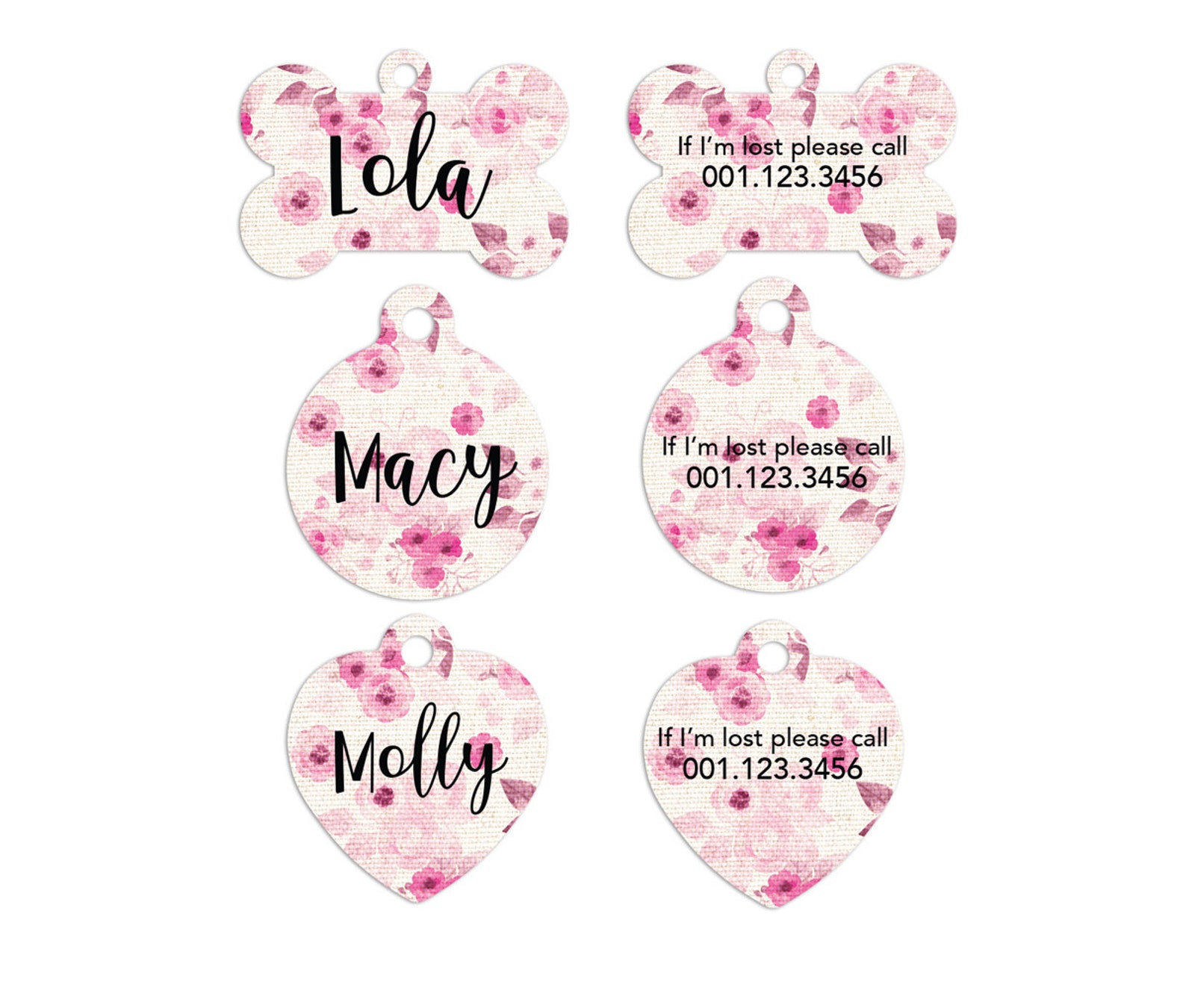 Watercolor Pink Peonies Pet ID Tags Cat Tag Personalized Pet - Etsy Canada