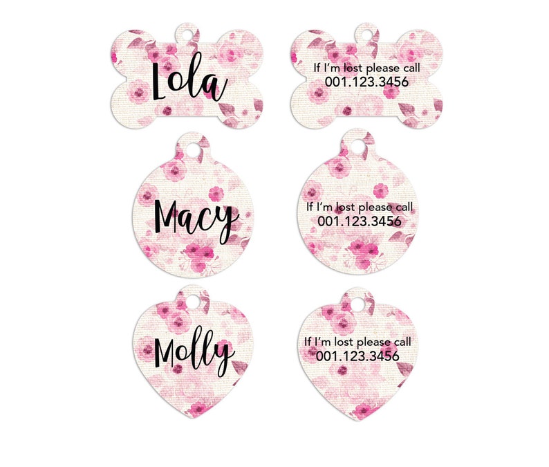 Watercolor Pink Peonies Pet ID Tags Cat Tag Personalized Pet - Etsy Canada