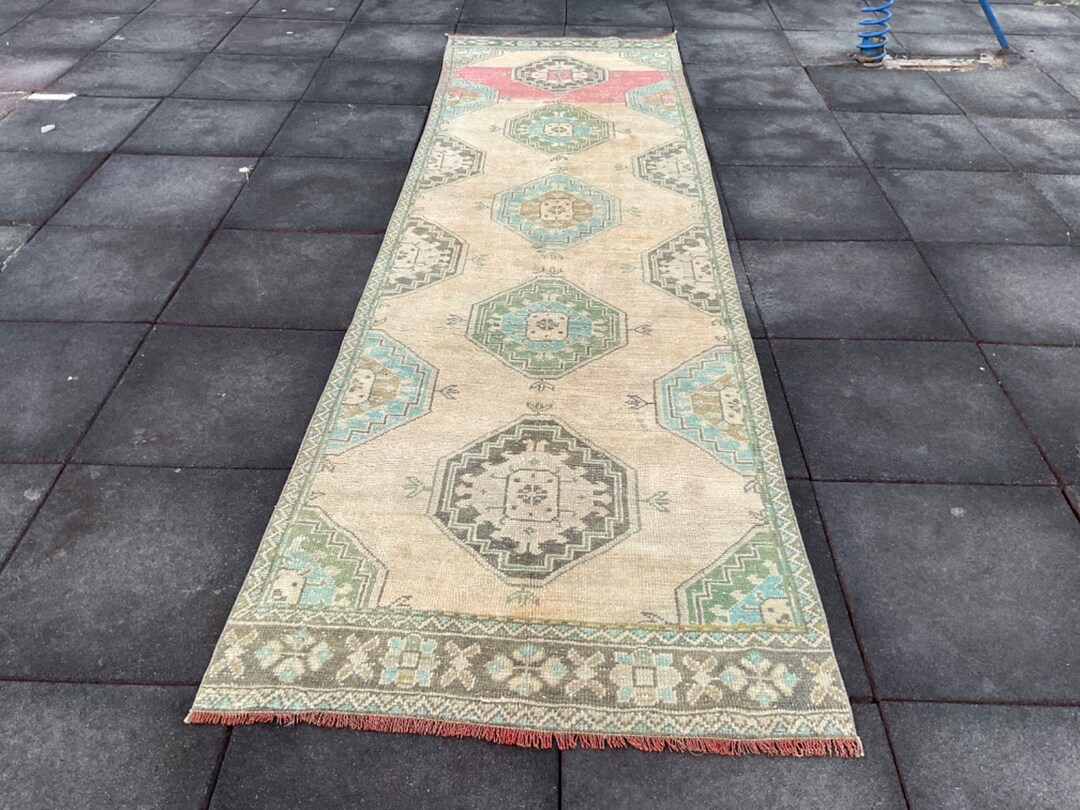 3x11 Beige Runner, Turkısh Runner Rug, Handmade Rug, Wool Rug, Faded ...