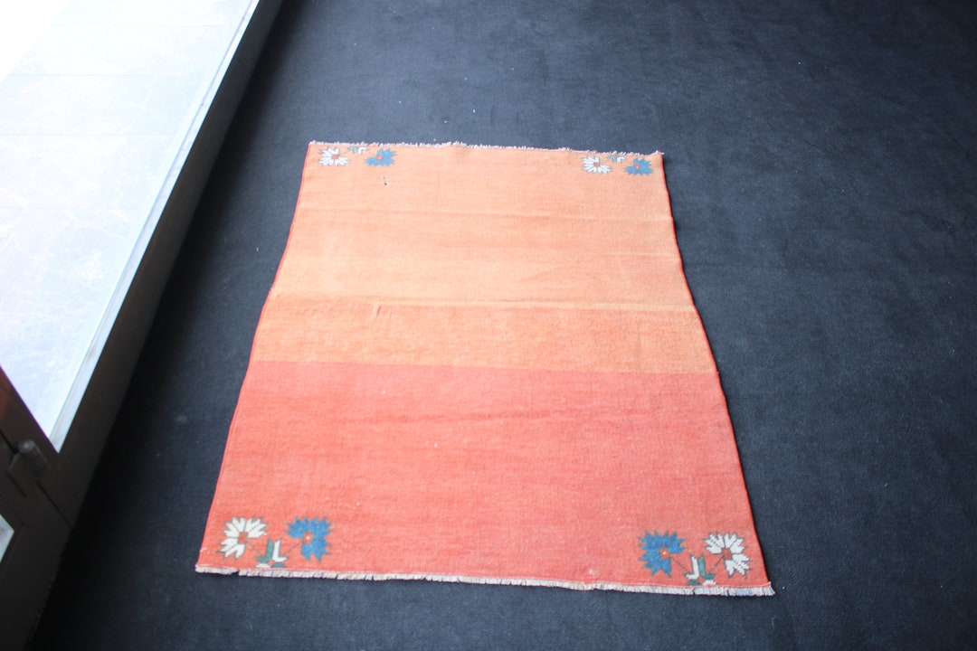 Handmade Orange Turkish Rug: Vintage Oriental Decor (3x4 Rug) - Etsy