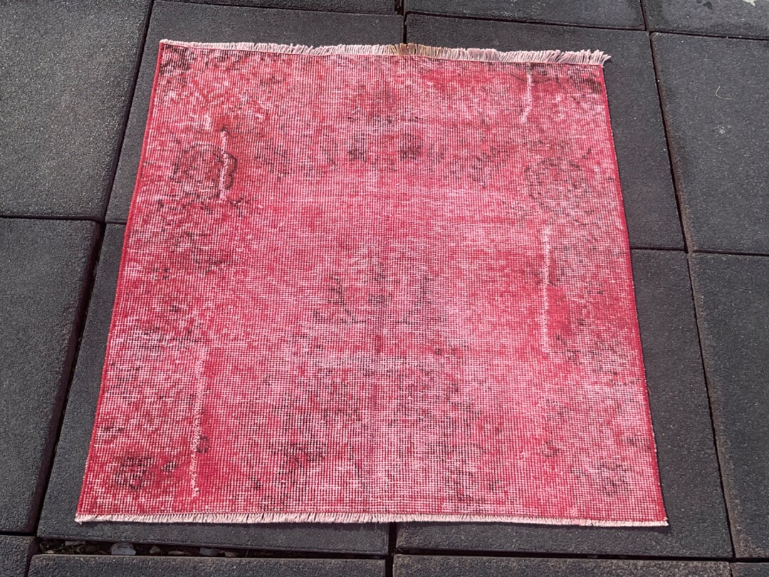 3x3 Red Rug, Square Rug, 3x3 Bohemian Rug, Handmade Rug, Wool Rug, 3x3 ...