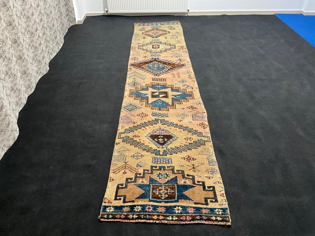 3x13 Brown Runner Rug, Handmade Rug, Oriental Rug, Kitchen Rug, Home ...