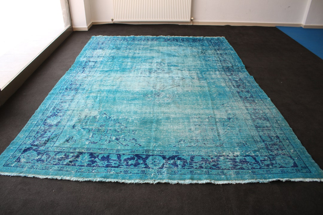 7x11 Blue Overdyed Rug, Handmade Rug, Home Decor Rug, Turkish Area Rug ...
