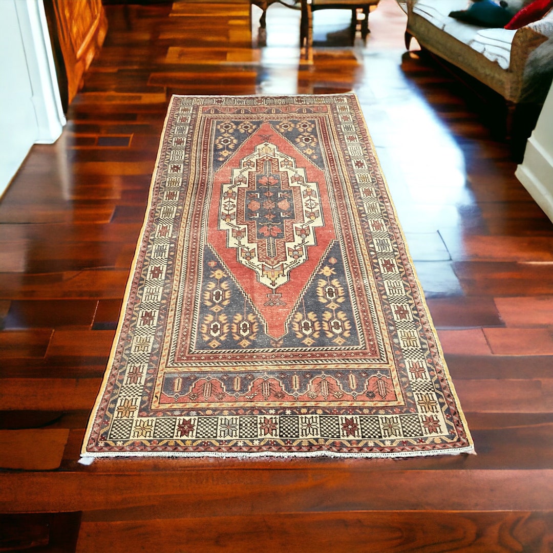 4x9 Red Area Rug, Handmade Rug, Oriental Rug, Kitchen Rug, Bedroom Rug ...