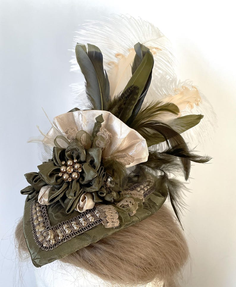 1880's Victorian/civil War Handcrafted Olive Green Jacquard Buckram ...