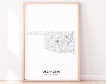 Oklahoma Map Print, State Road Map Print, OK USA United States Map Art ...