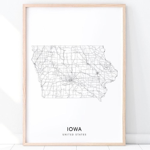 wall art print download USA IA State road map poster vector prints for ...