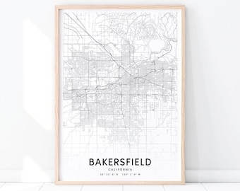 Bakersfield California Map Black and White Inverted - Etsy