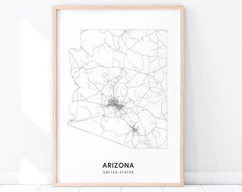 Arizona Map Print, State Road Map Print, AZ USA United States Map Art ...
