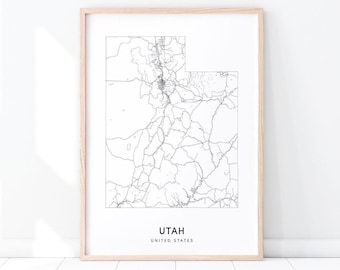 Art & Collectibles Prints The Beehive State State Road Map Utah Map Art ...