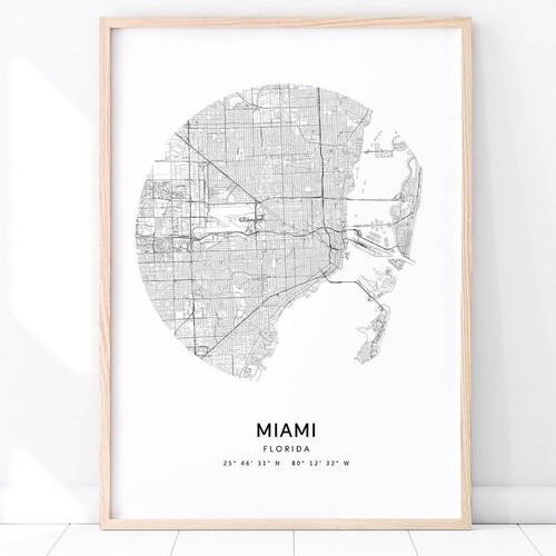 Miami Map Art City Print / Florida Map Poster FIU University - Etsy