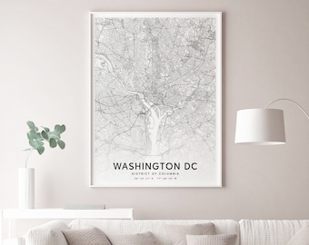 Washington DC Map Print, District of Columbia USA Map Art Poster, City ...