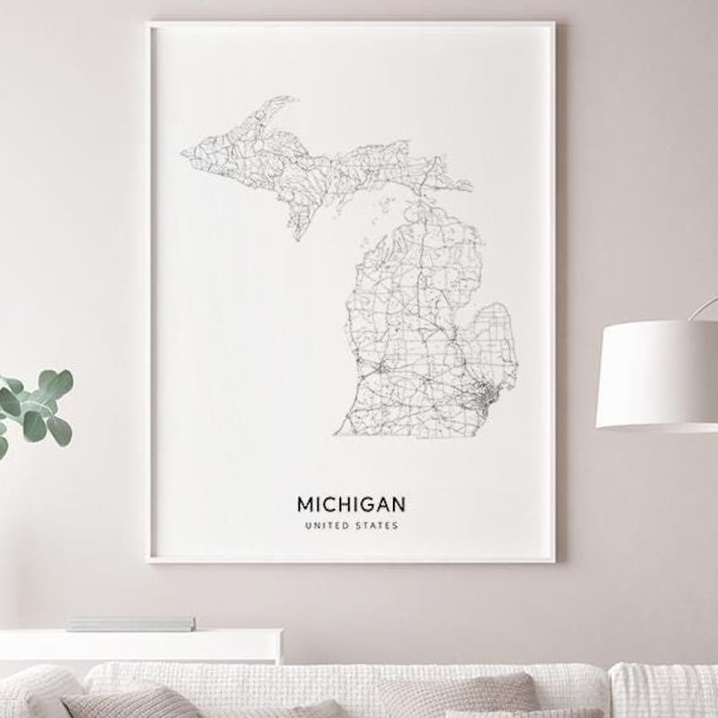 Michigan Map Art - Etsy