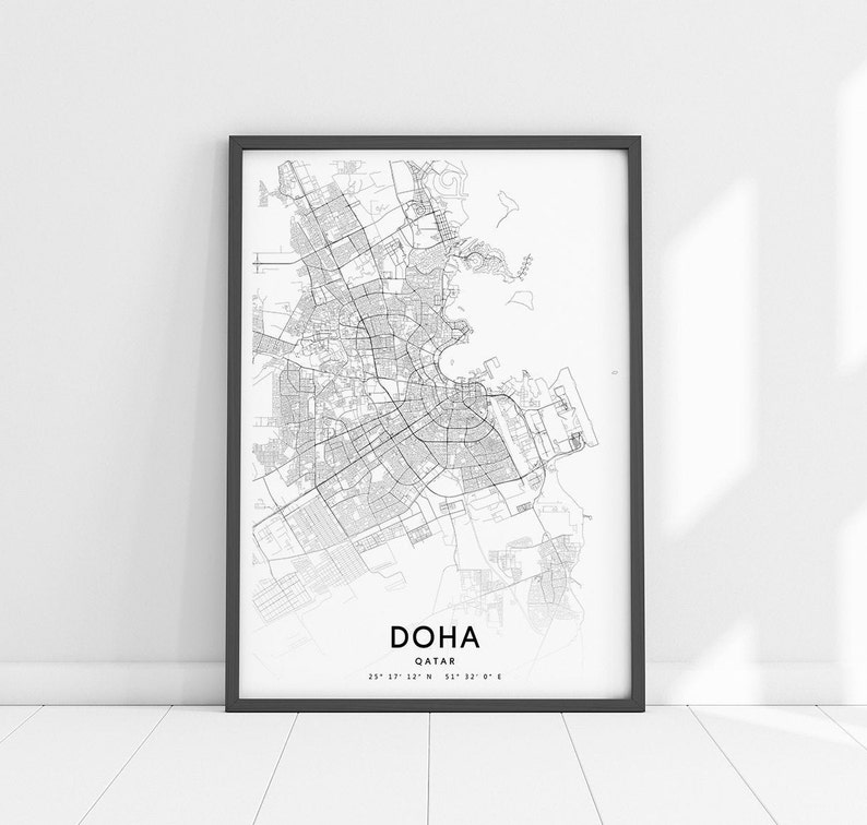 Doha Map Print Doha Map Art Poster Doha Qatar Map City | Etsy