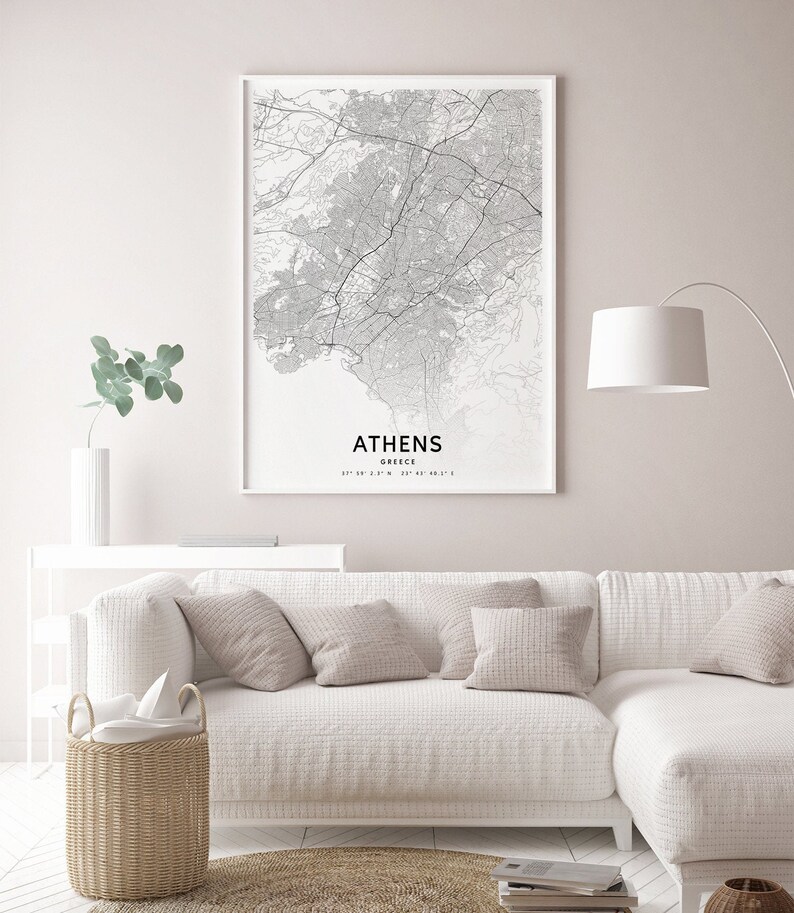 Athens Map Print, Athens Greece Map Art Poster, City Street Road Map ...