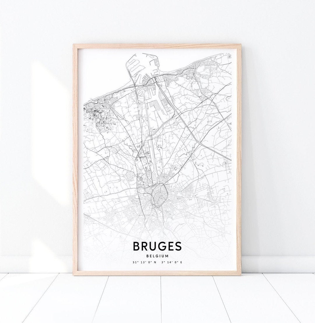 Bruges Map Print, Bruges Belgium Map Art Poster, Bruges Street Road Map ...
