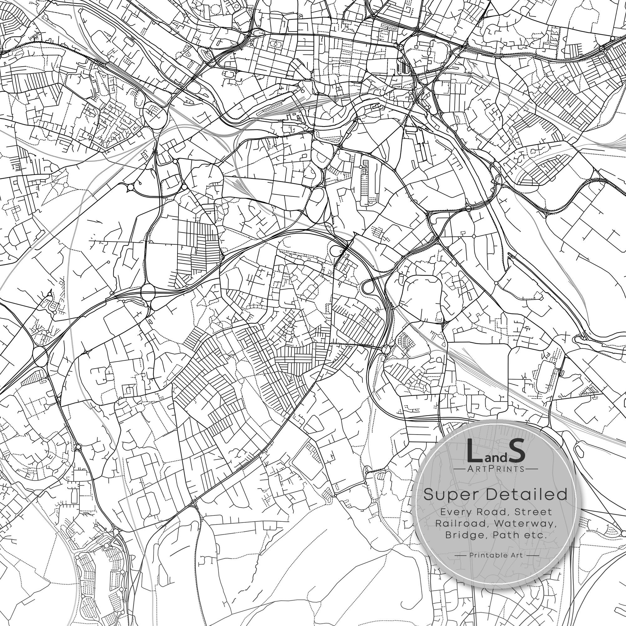 Leeds Map Print Leeds England Art Reino Unido Mapa Arte | Etsy
