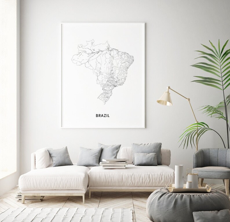 Brazil Map Print Brazil Map Art Poster Country Map Art - Etsy