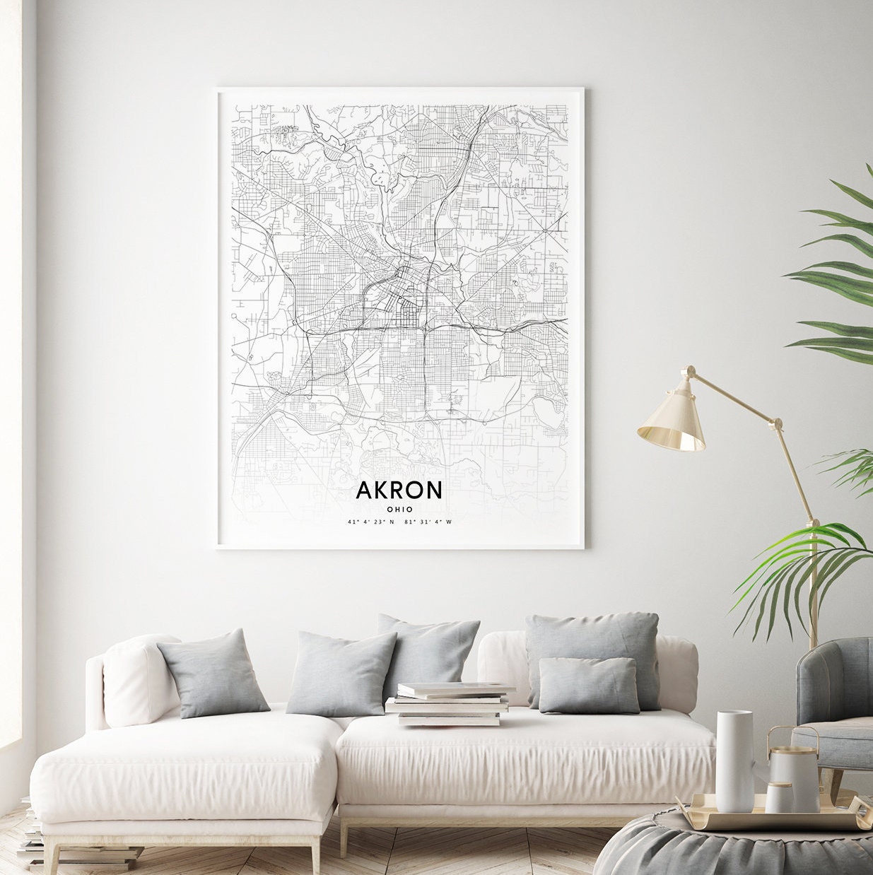 Akron Map Print, Akron Ohio USA Map Art Poster, City Street Road Map ...