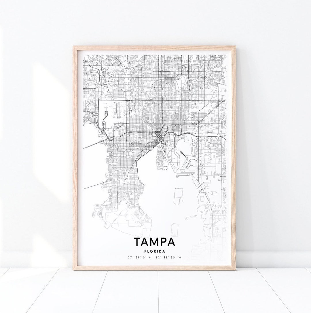 Tampa Map Print, Tampa Florida USA Map Art Poster, City Street Road Map ...