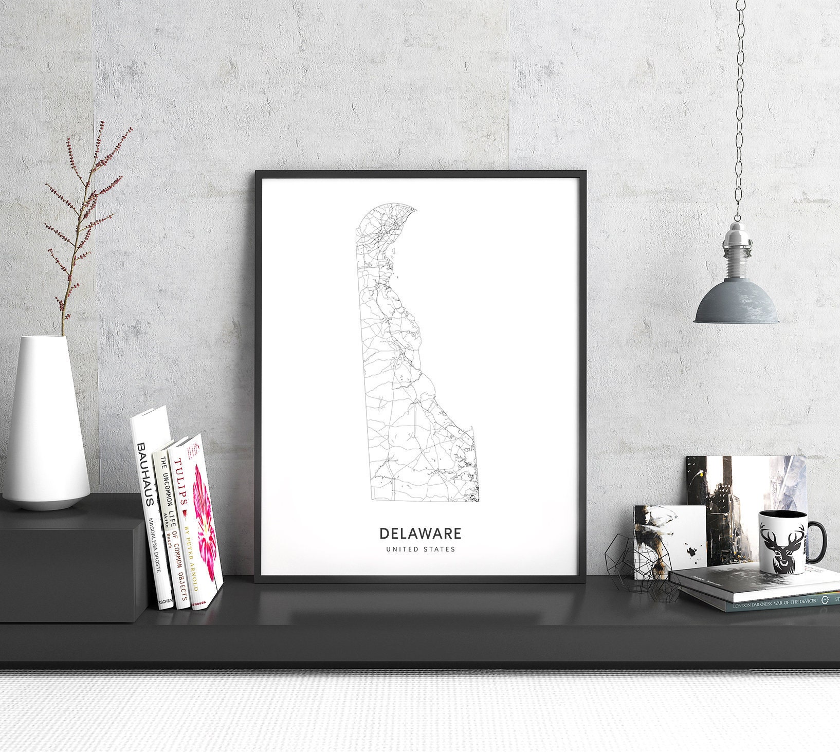 Delaware Map Print, State Road Map Print, Delaware DE USA United States ...
