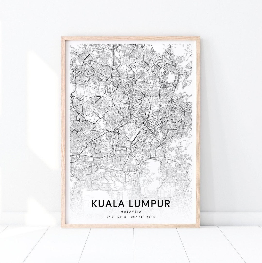 Kuala Lumpur Map Print, Malaysia Map Art Poster, City Street Road Map ...
