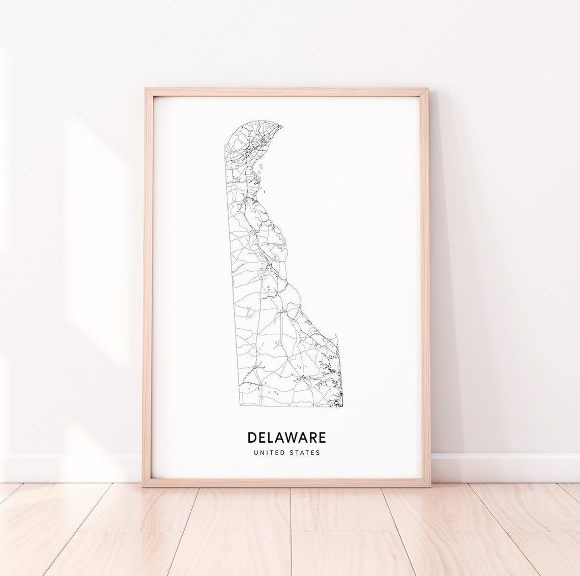 Delaware Map Print, State Road Map Print, Delaware DE USA United States ...