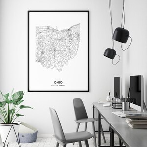 Ohio Map Print, State Road Map Print, Ohio OH USA United States Map Art ...