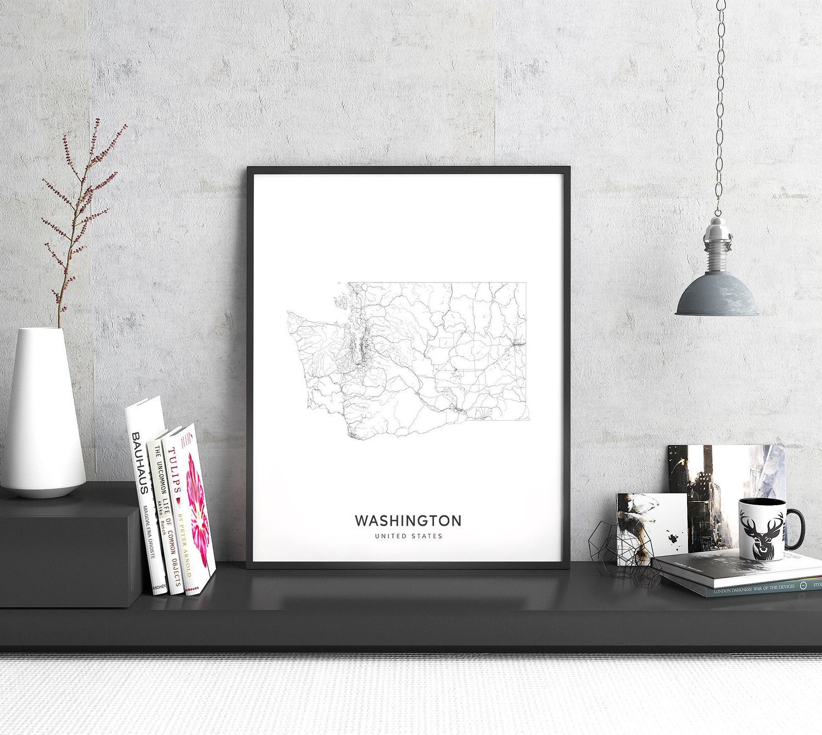 Washington Map Print State Road Map Print WA USA United | Etsy
