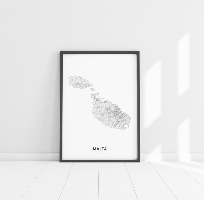 Malta Map Print Malta Black & White Map Europe Country Road - Etsy