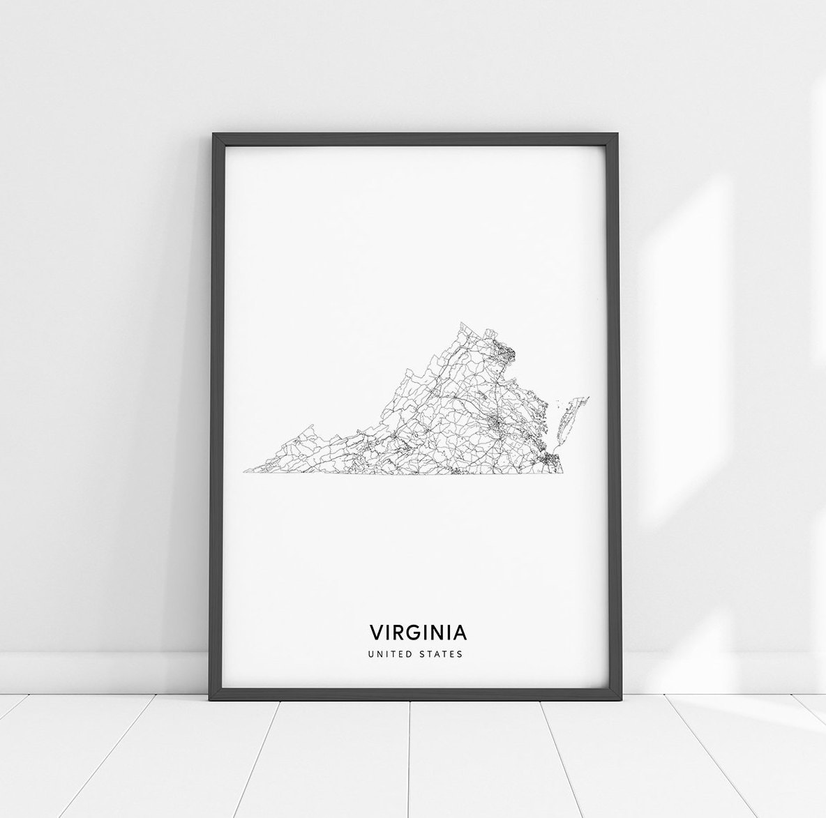 Virginia Map Print, State Road Map Print, Virginia VA USA United States ...