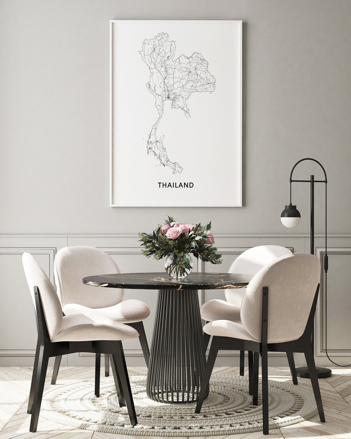 Thailand Map Print, Thailand Map Art, Thailand Road Map Poster, Country ...