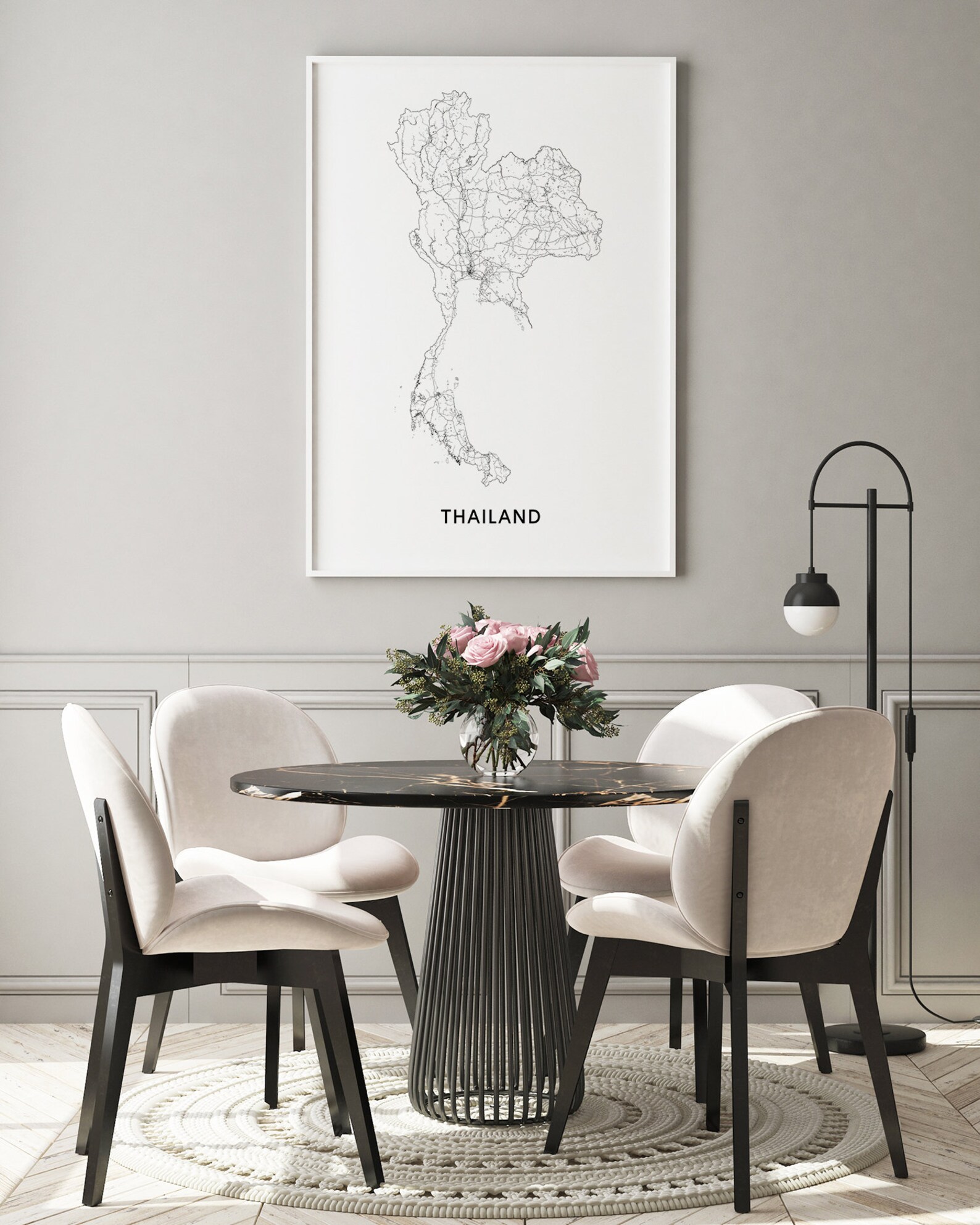 Thailand Map Print, Thailand Map Art, Thailand Road Map Poster, Country ...