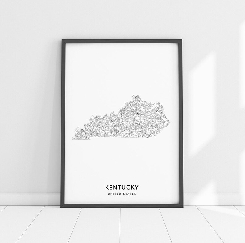 Kentucky Map Print, State Road Map Print, KY USA United States Map Art ...