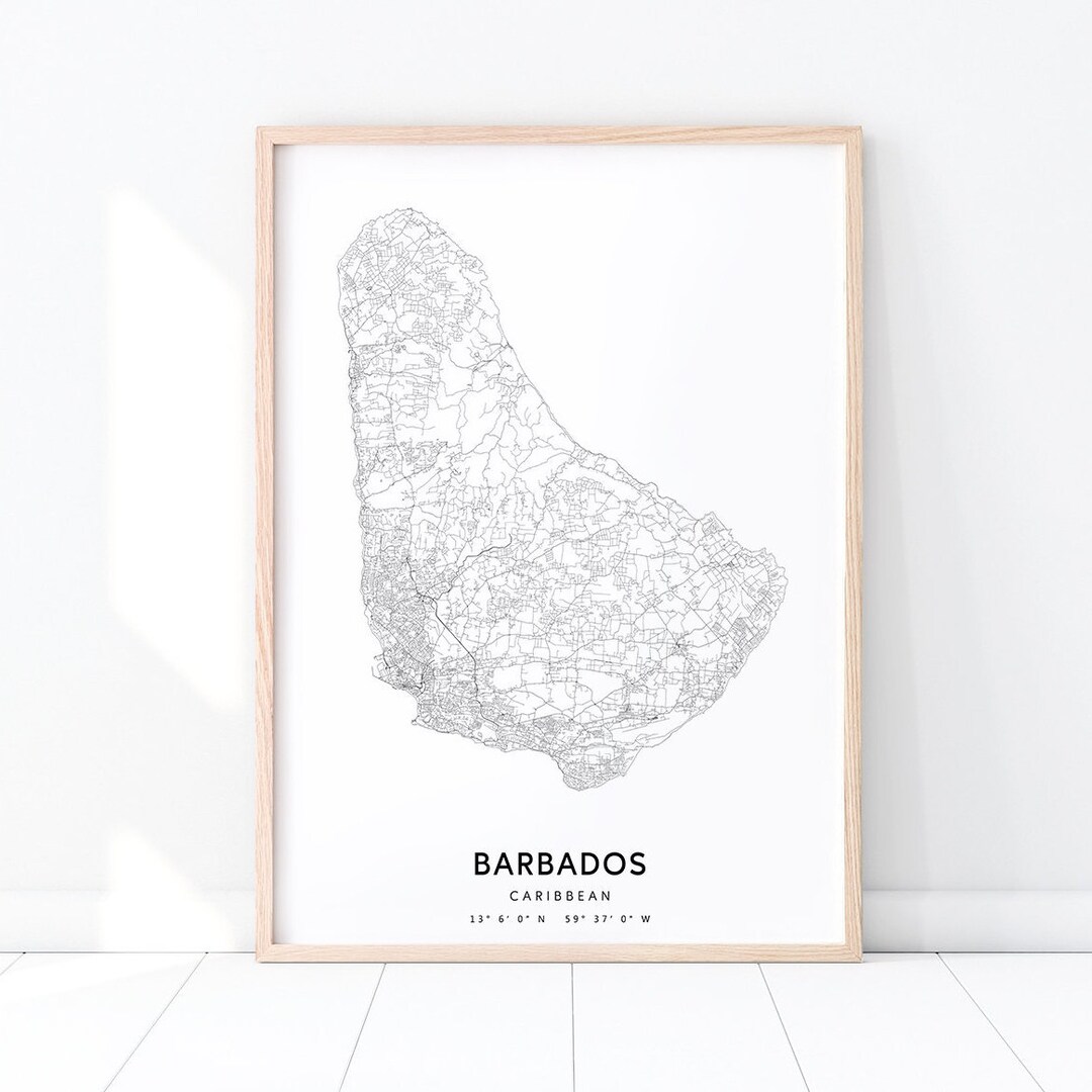 Barbados Map Print, Barbados Map Art Poster, Barbados Black & White Map ...