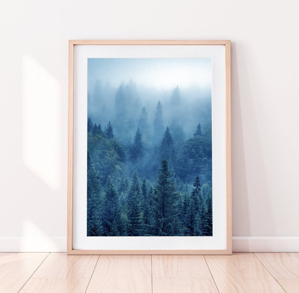 Forest Print, Blue Forest Art Poster, Blue Wall Art, Indigo Forest ...