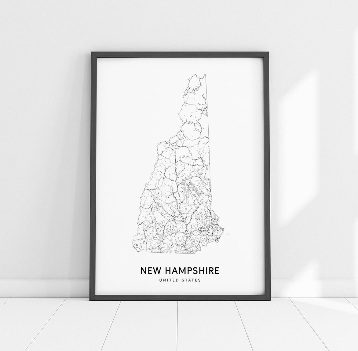 New Hampshire Map Print State Road Map Art New Hampshire USA - Etsy