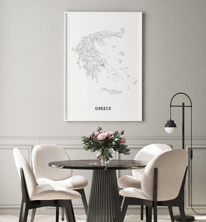 Greece Map Print, Greece Map Art Poster, Country Map, Black and White ...