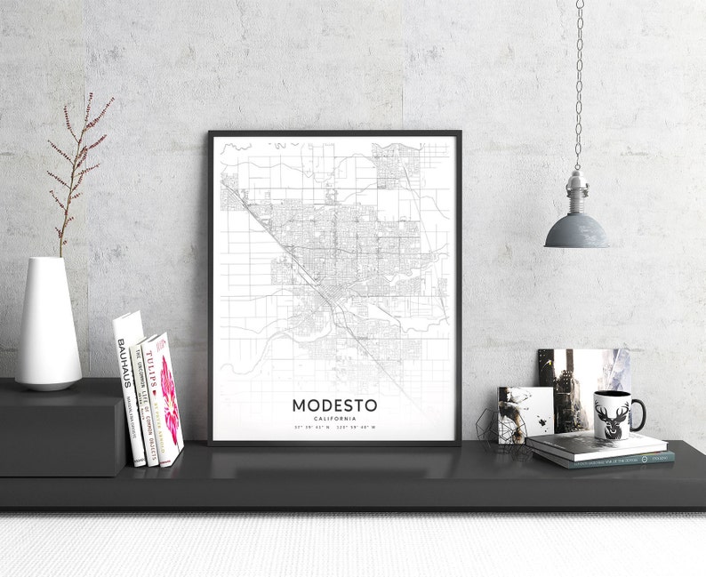 Modesto Map Print California USA Map Art Poster City Street | Etsy