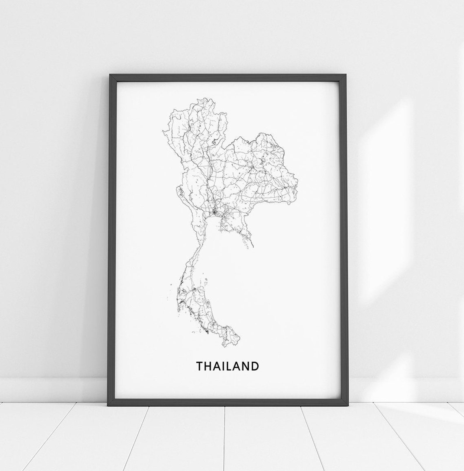 Thailand Map Print, Thailand Map Art, Thailand Road Map Poster, Country ...