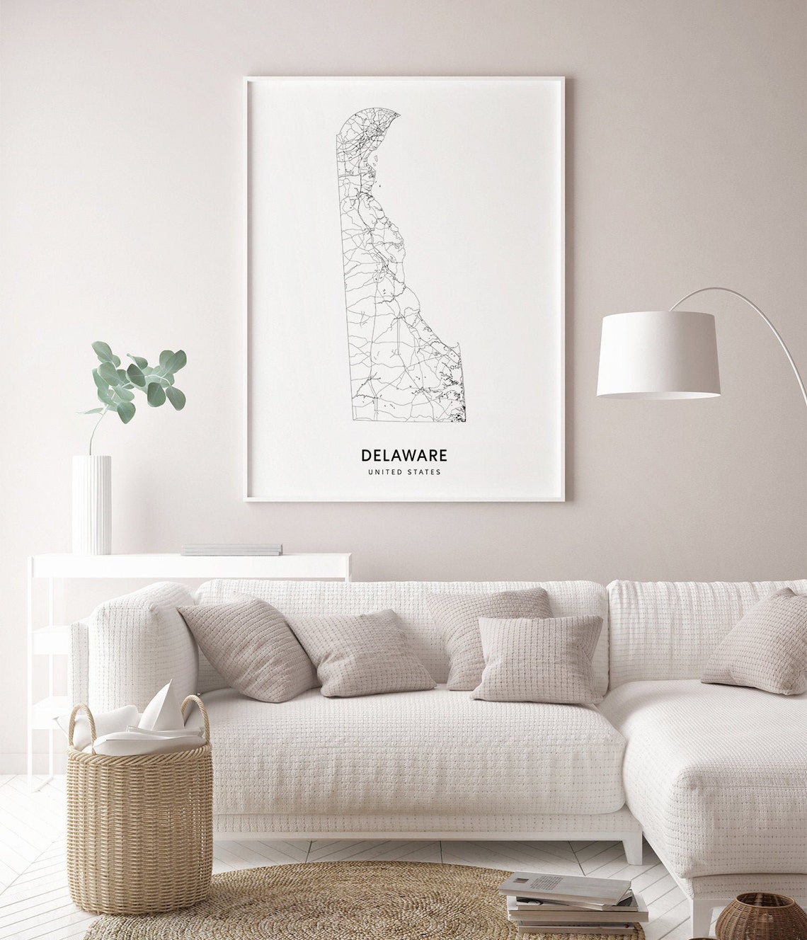 Delaware Map Print, State Road Map Print, Delaware DE USA United States ...